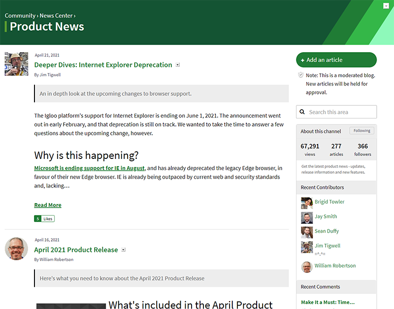 Blog channels – Igloo Help Center