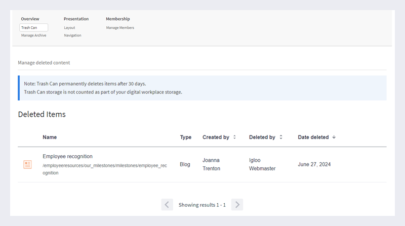 Space Administration Panel – Igloo Help Center